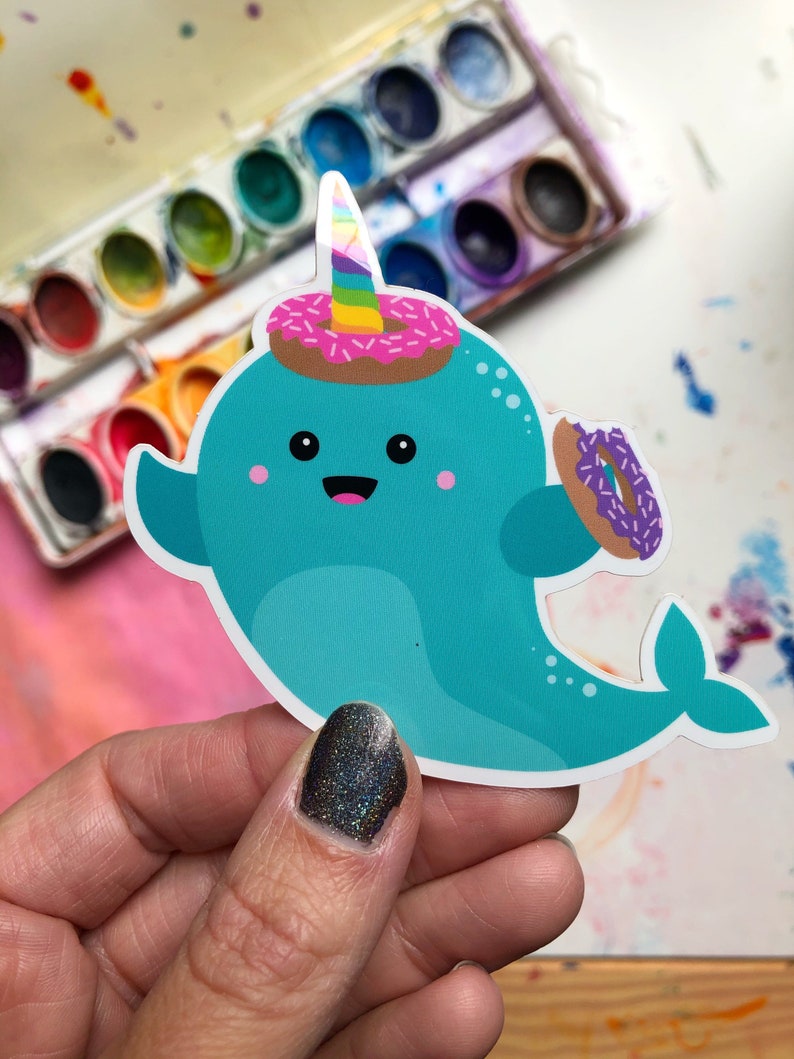 Cute Narwhal With Donut Sticker Vinyl Decal Kawaii Sticker - Etsy
