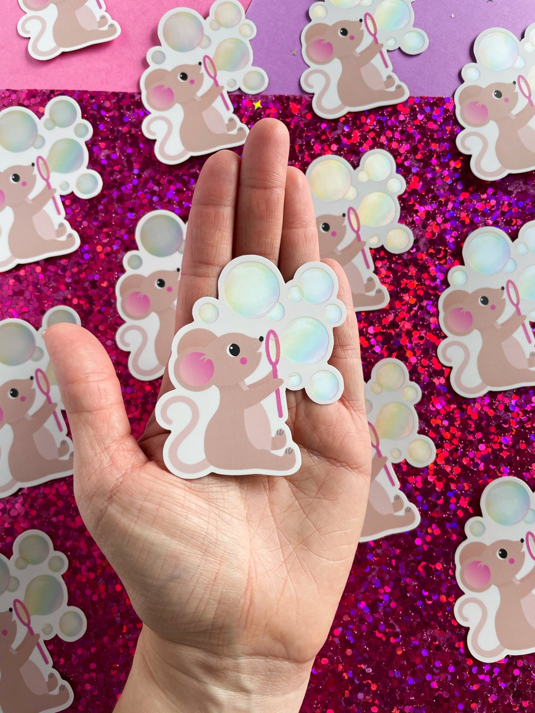 Cute Mouse Blowing Bubbles Sticker Vinyl Decal Cartoon Animal for Kids ...