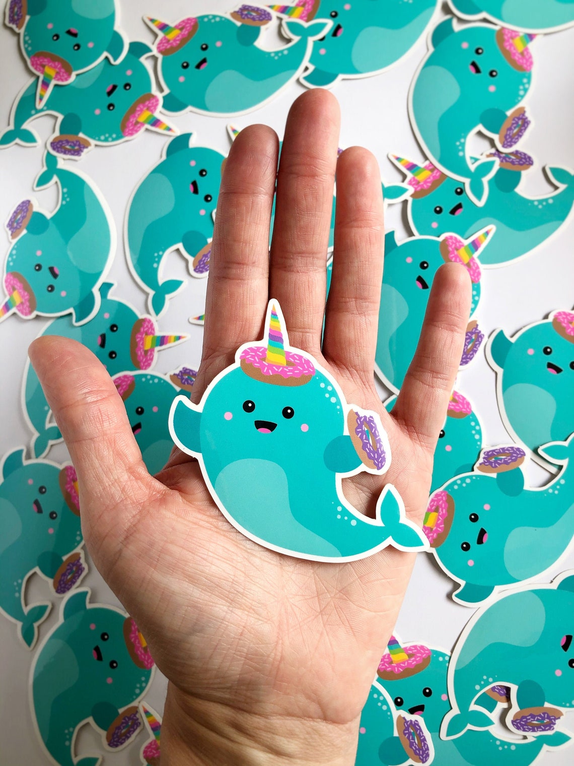 Cute Narwhal With Donut Sticker Vinyl Decal Kawaii Sticker | Etsy