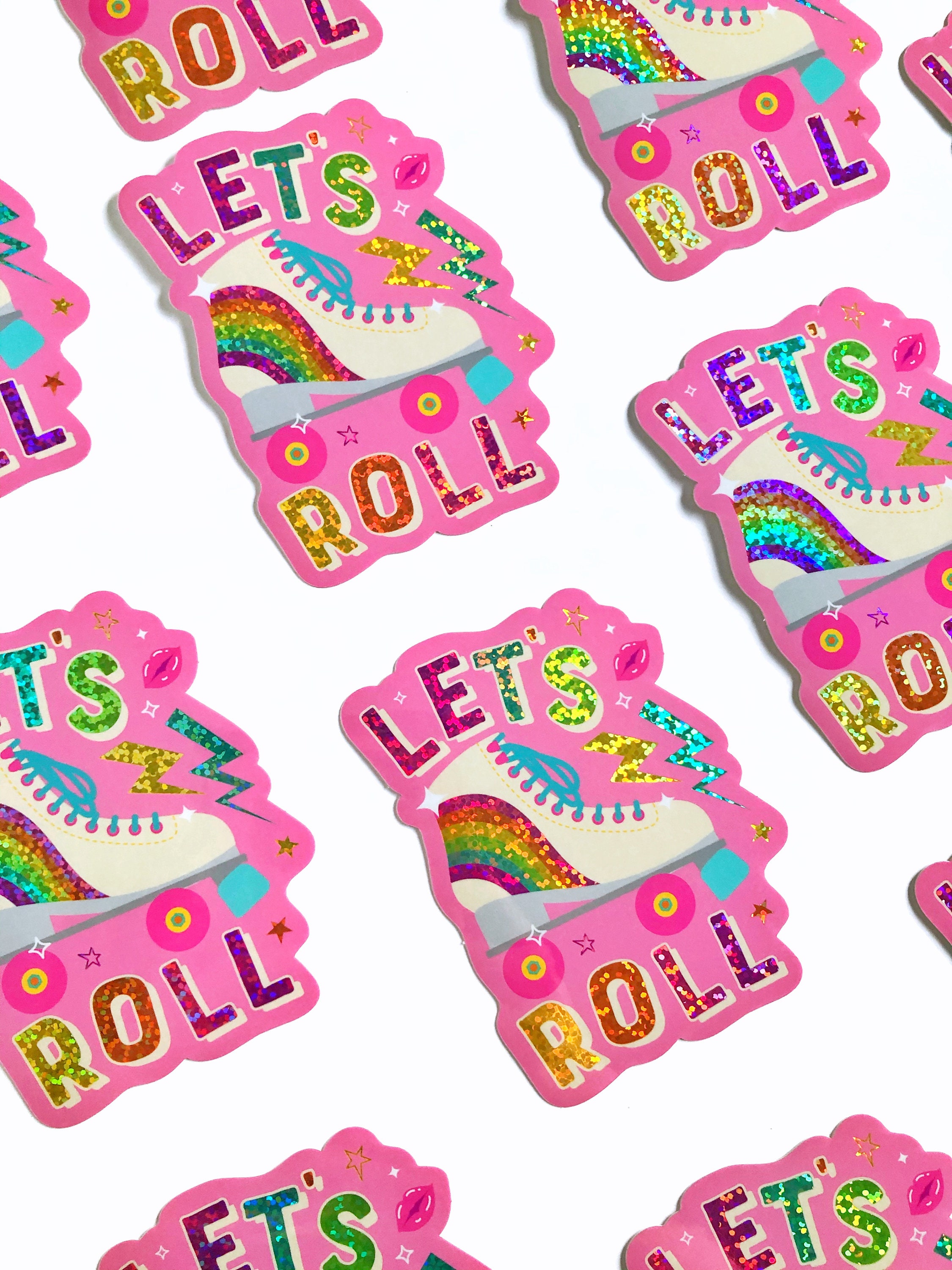 Rainbow Glitter Holographic Roller Skate Let's Roll | Etsy