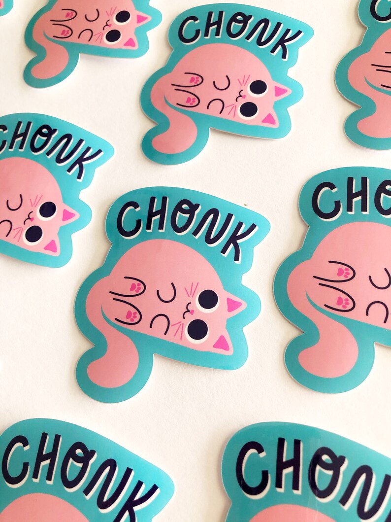 Chonk Cat Sticker | Cute Fat Pink Kitty Waterproof Decal | Crazy Cat ...