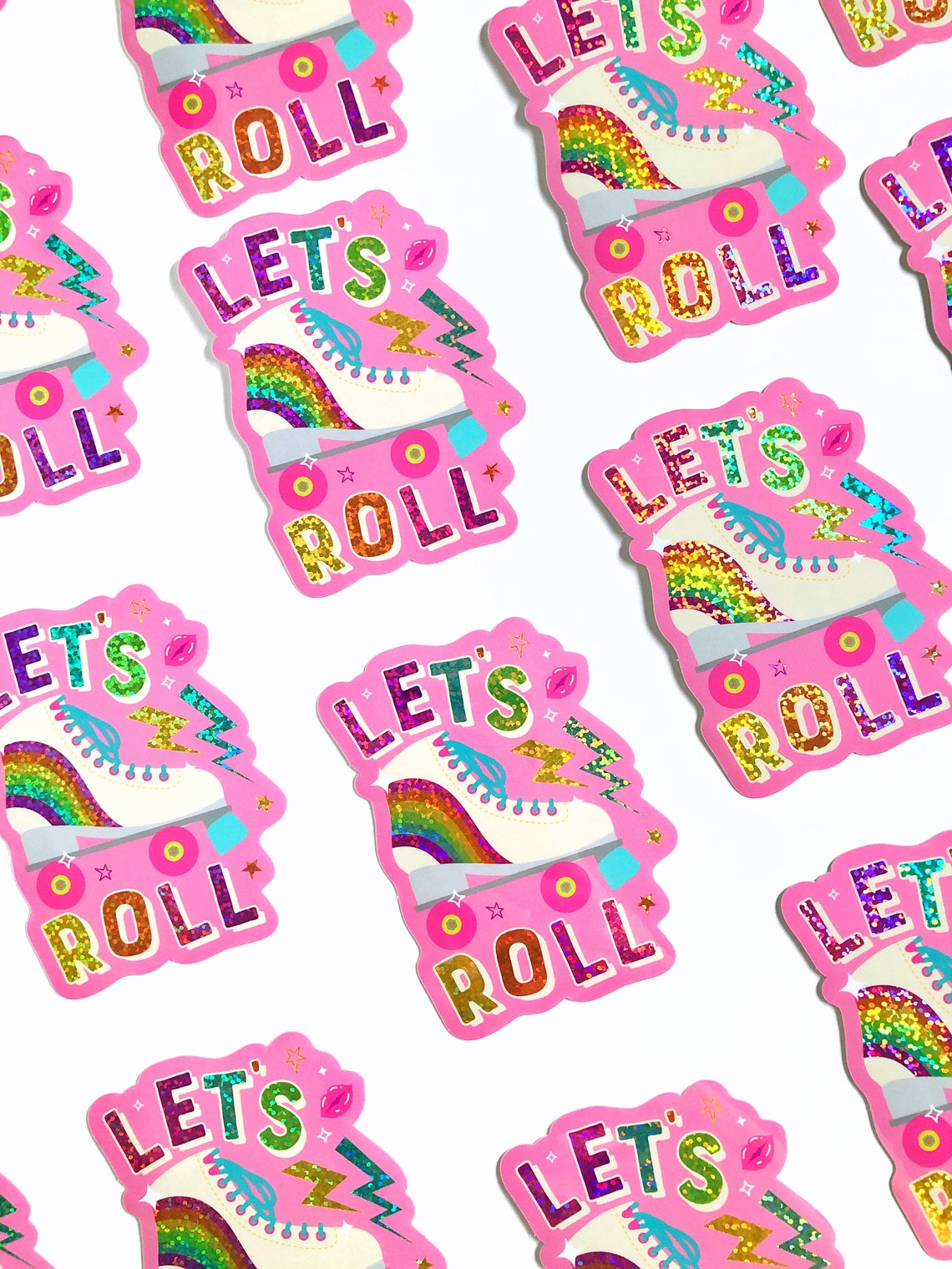 Rainbow Glitter Holographic Roller Skate Let's Roll | Etsy