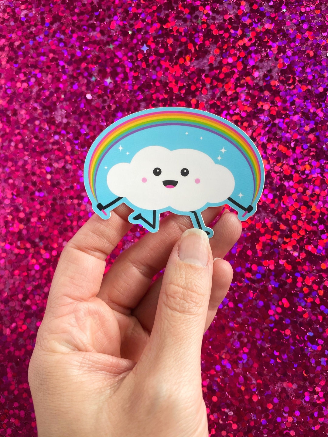 Cute Cloud With Rainbow Jump Rope Kawaii Sticker Vinyl Decal | Happy ...