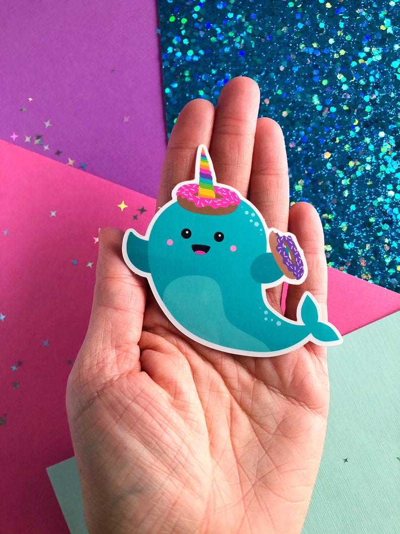 Cute Narwhal With Donut Sticker Vinyl Decal Kawaii Sticker - Etsy