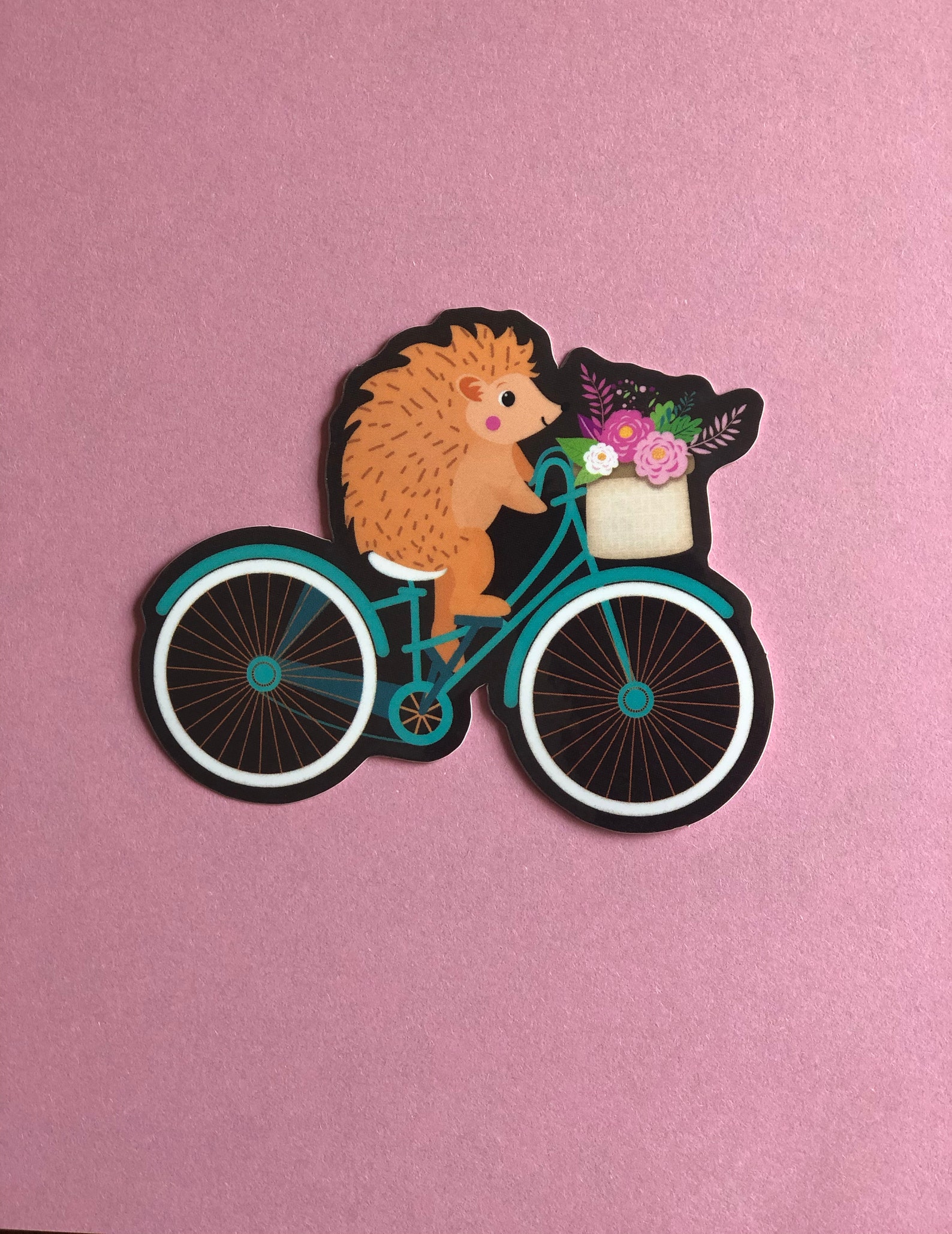 Cute Hedgehog Riding a Bicycle With Flowers Sticker | Hedgie Decal ...