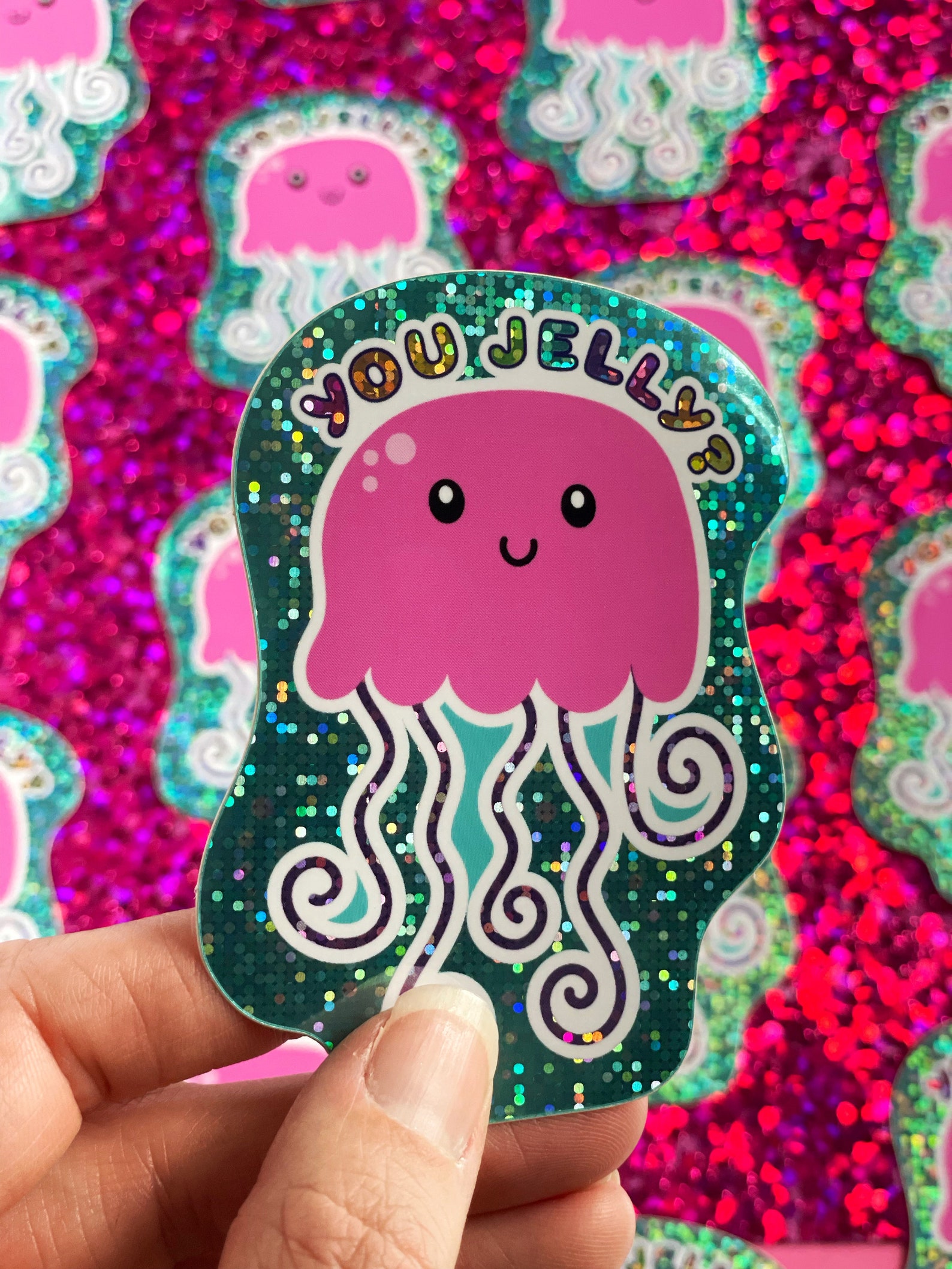 You Jelly Cute Jellyfish Glitter Sticker Vinyl Decal Kawaii - Etsy UK