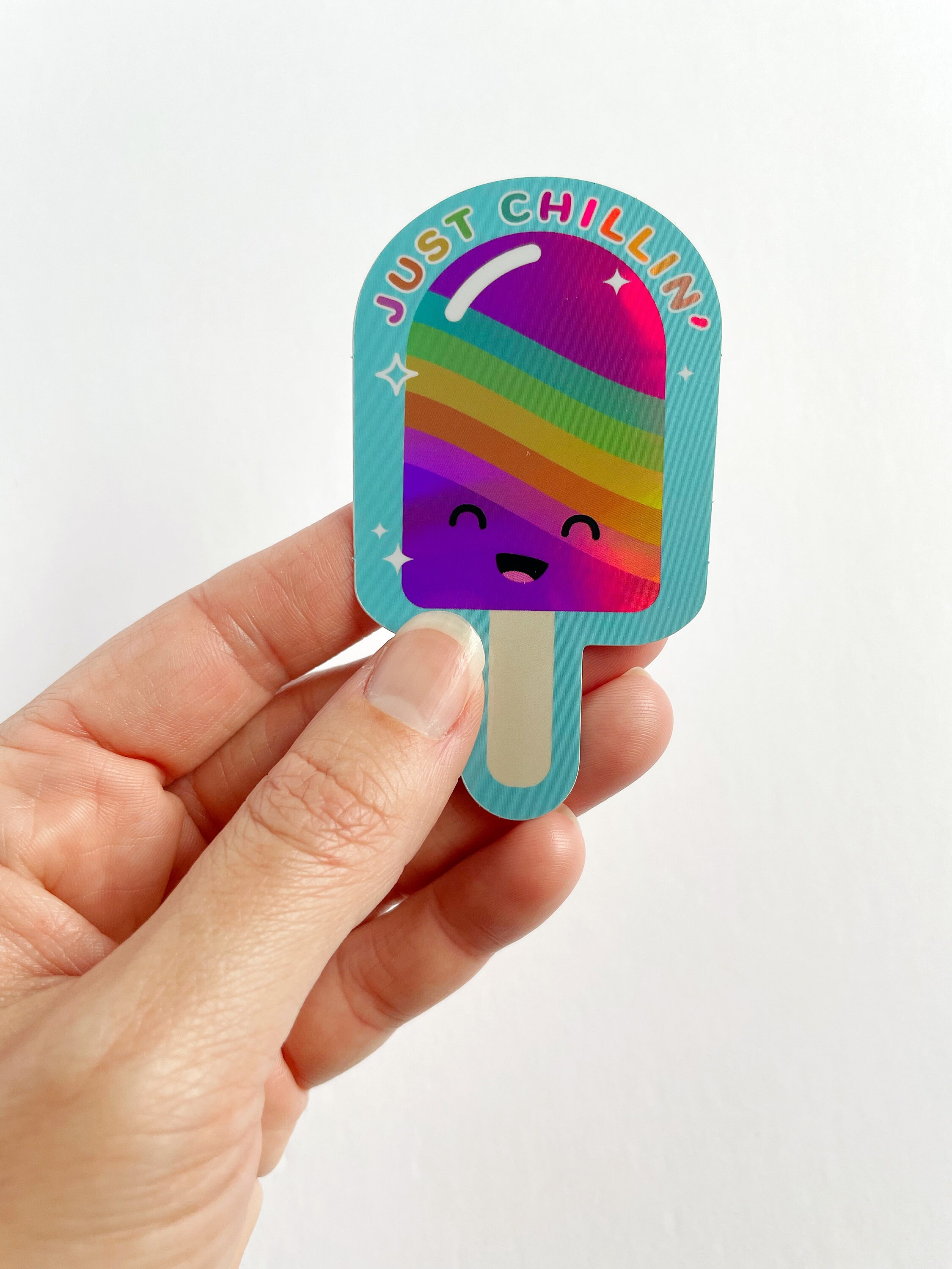 Just Chillin' Cute Rainbow Popsicle Holographic Sticker | Etsy