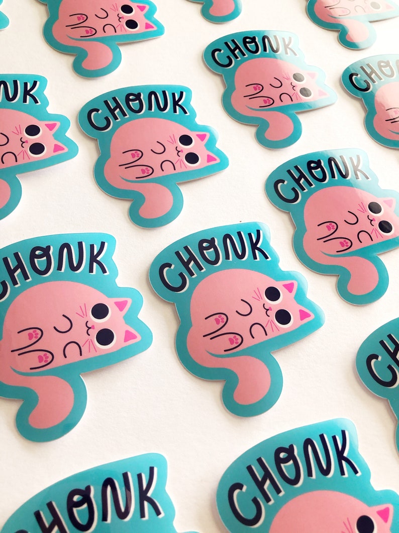 Chonk Cat Sticker Cute Fat Pink Kitty Waterproof Decal - Etsy