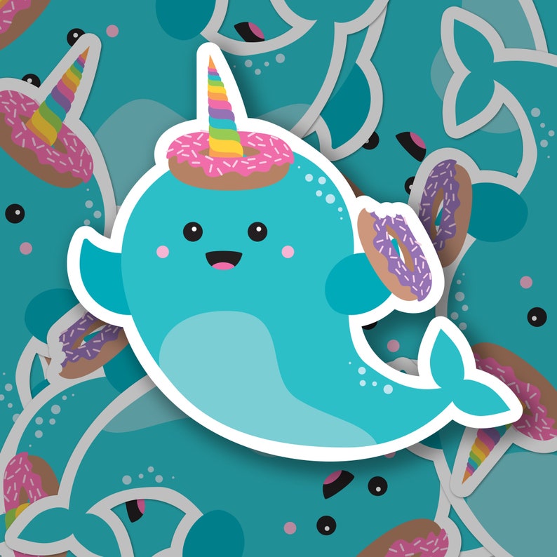 Cute Narwhal With Donut Sticker Vinyl Decal Kawaii Sticker - Etsy