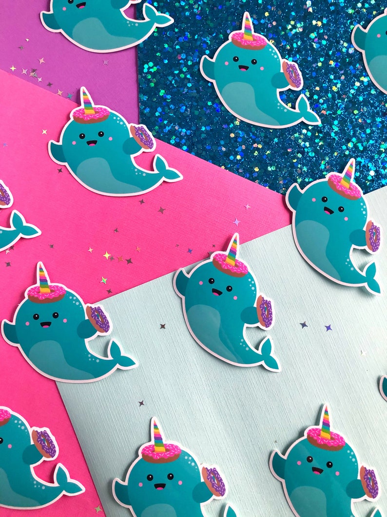 Cute Narwhal With Donut Sticker Vinyl Decal Kawaii Sticker - Etsy