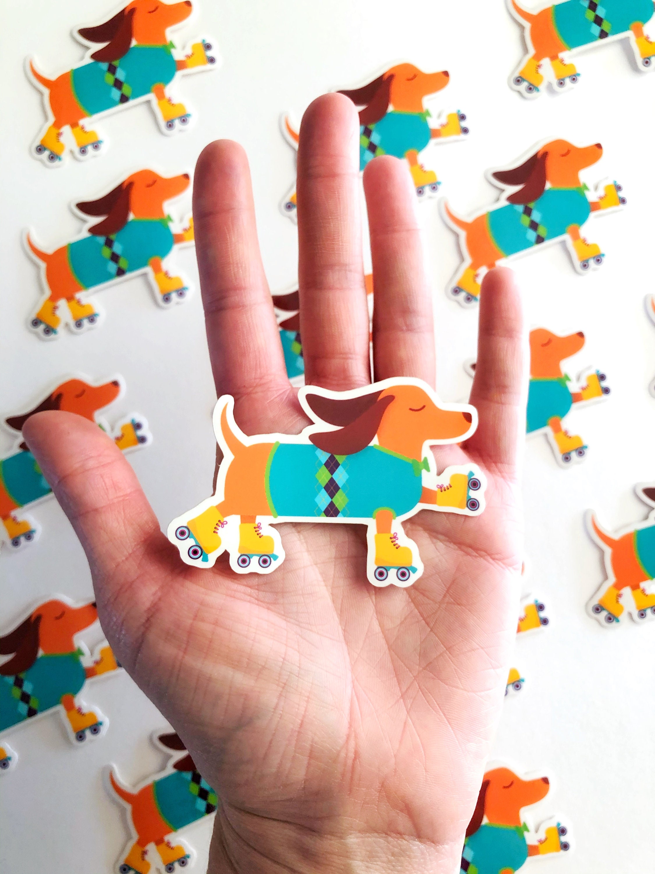 Roller Skating Dachshund Dog Vinyl Sticker Decal | Dachshund Lover Gift ...