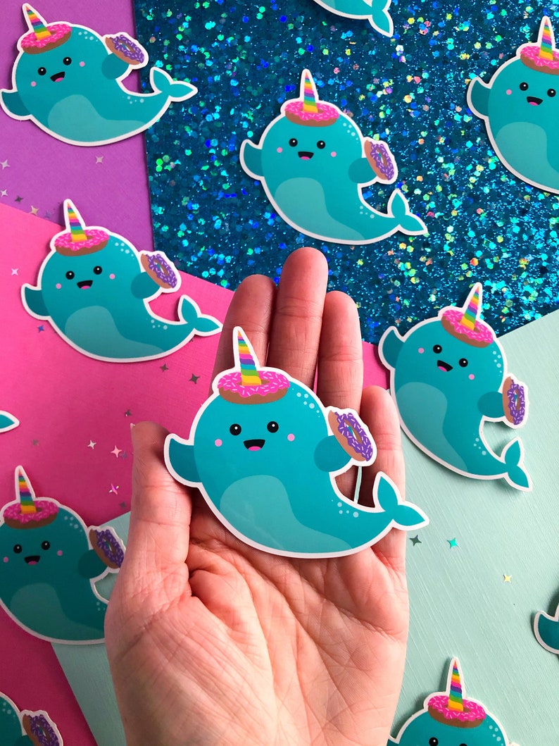 Cute Narwhal With Donut Sticker Vinyl Decal Kawaii Sticker - Etsy