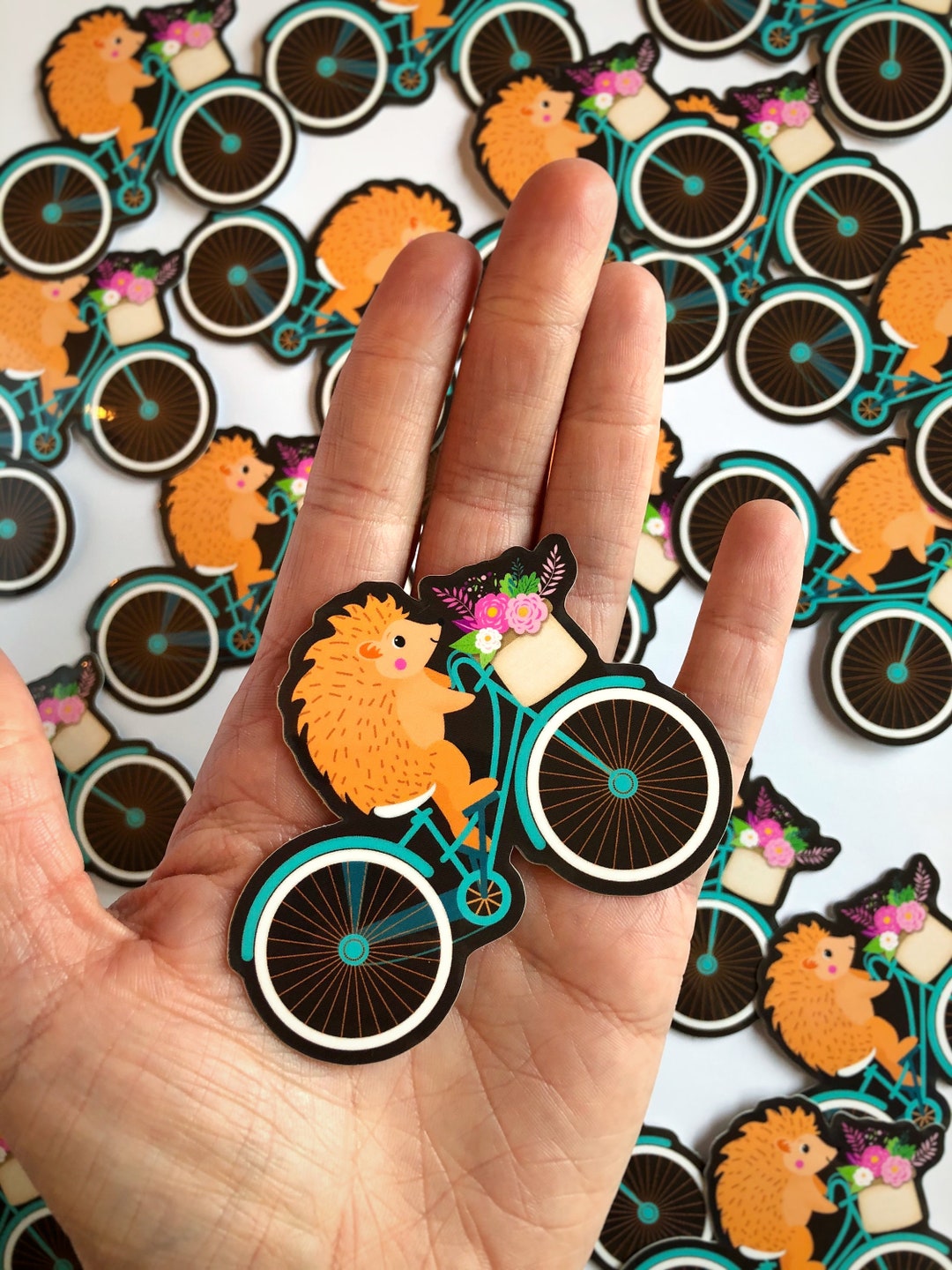 Cute Hedgehog Riding a Bicycle With Flowers Sticker | Hedgie Decal ...