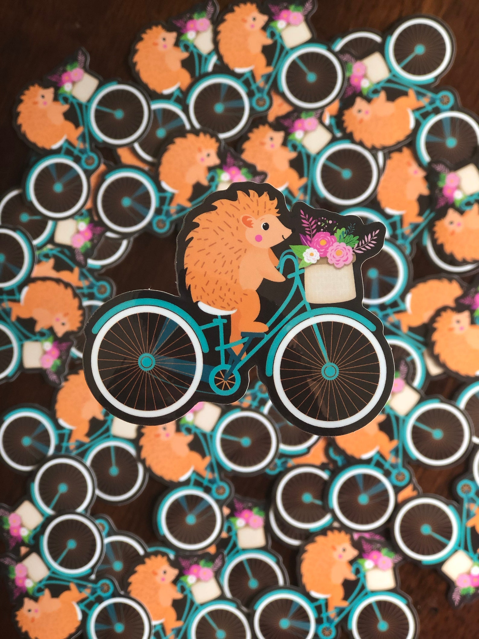 Cute Hedgehog Riding a Bicycle With Flowers Sticker | Hedgie Decal ...