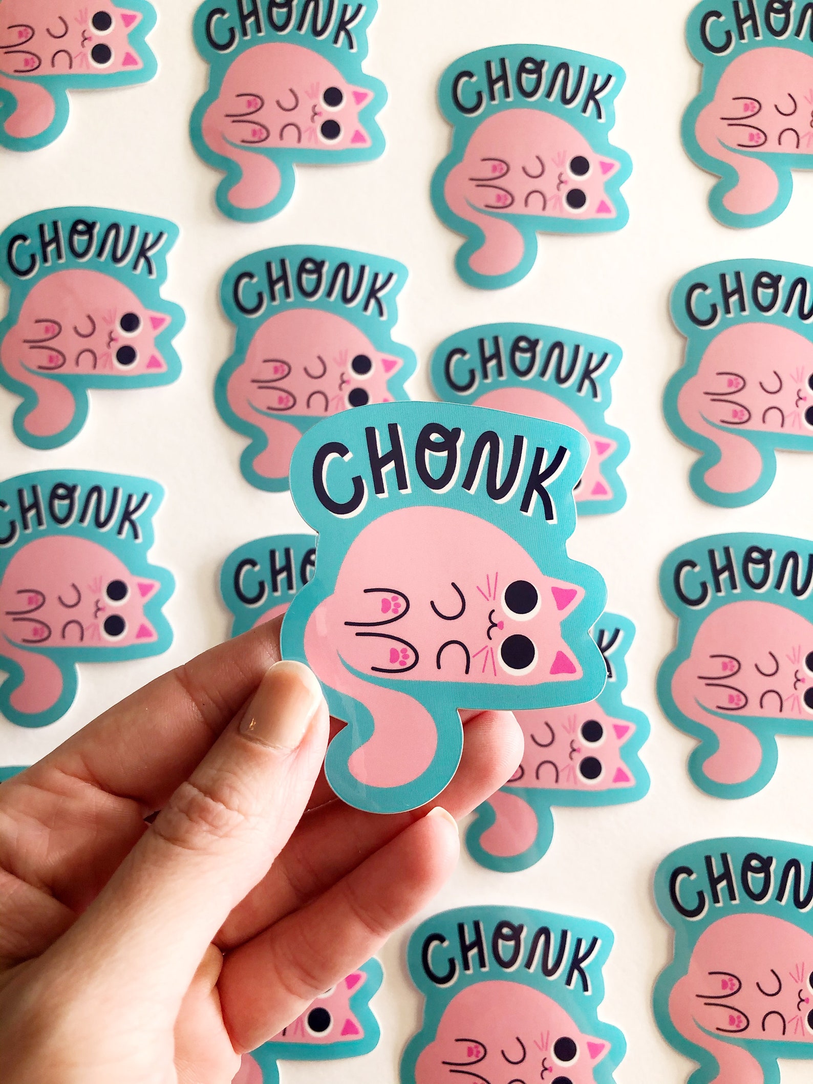 Chonk Cat Sticker | Cute Fat Pink Kitty Waterproof Decal | Crazy Cat ...
