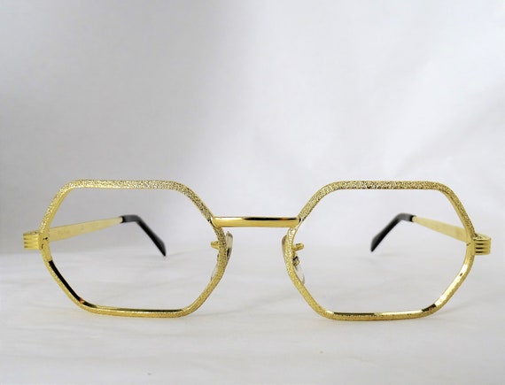Womens Gold Metal Eyeglasses, 1980s Vintage Sparkly H… - Gem