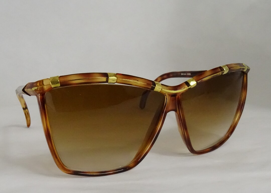 Vintage Big Tortoise Shell NOS Sunglasses, 1980's Mod Square Brown Sun ...