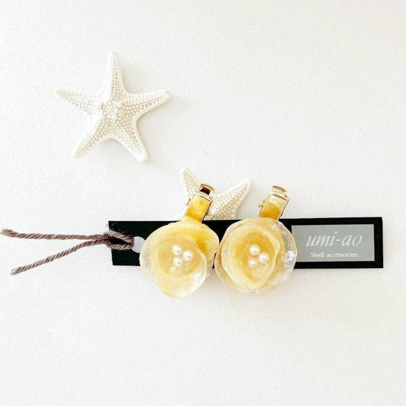 Genuine Shell Flower Hair Clips, Yellow Floral Hairpin, Antique Style ...