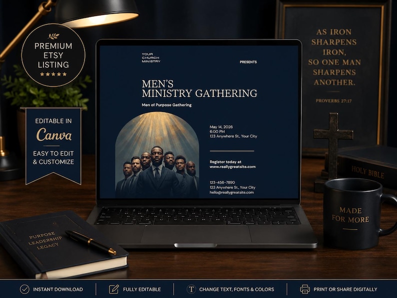 Men's Ministry Gathering Flyer Template, Faith Leadership Event (canva ...