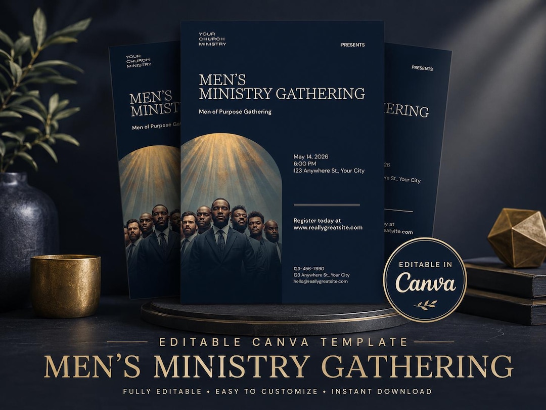 Men's Ministry Gathering Flyer Template, Faith Leadership Event (canva ...