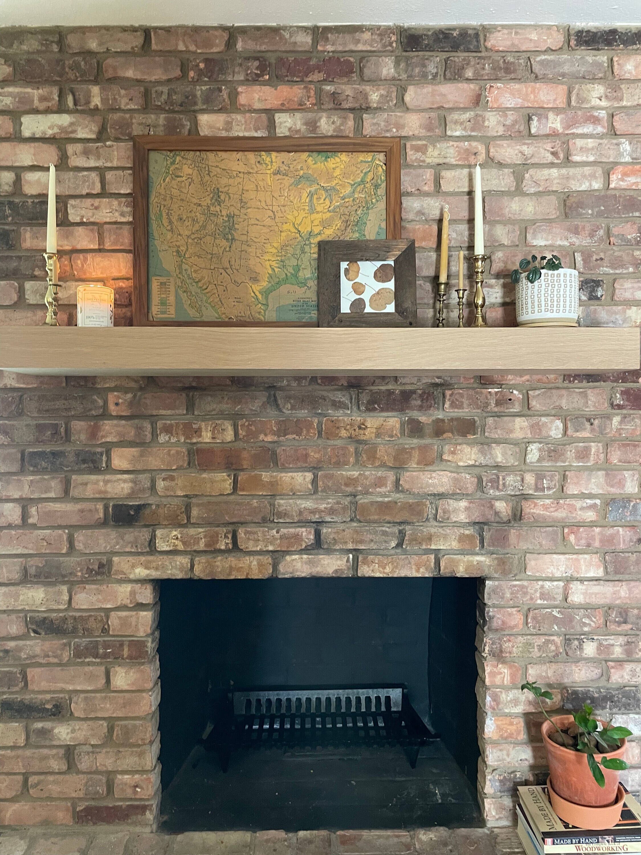 White Oak Fireplace Mantel with Bracket, Wood Floating Mantel for ...