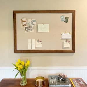 Personalized Linen Memo Board: Walnut or White Oak Frame, Push Pin ...