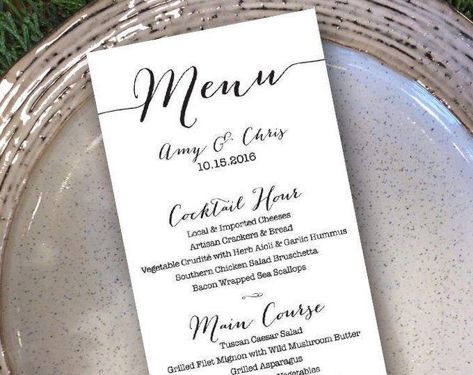 Wedding Reception Table Menu Menus Size Cards 4 X 9" Printed Modern ...