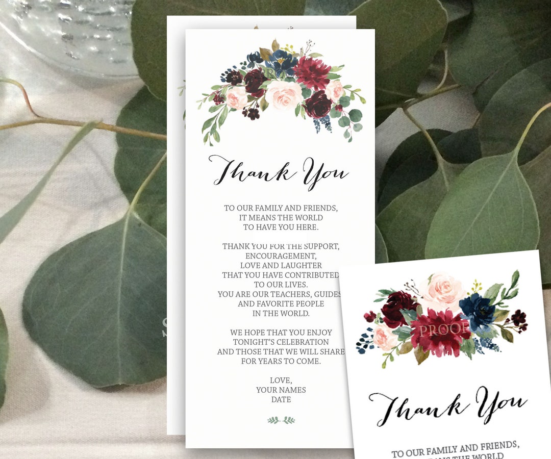 Wedding Menu Cards, Thank You Card Custom Wedding Menu Printed ...