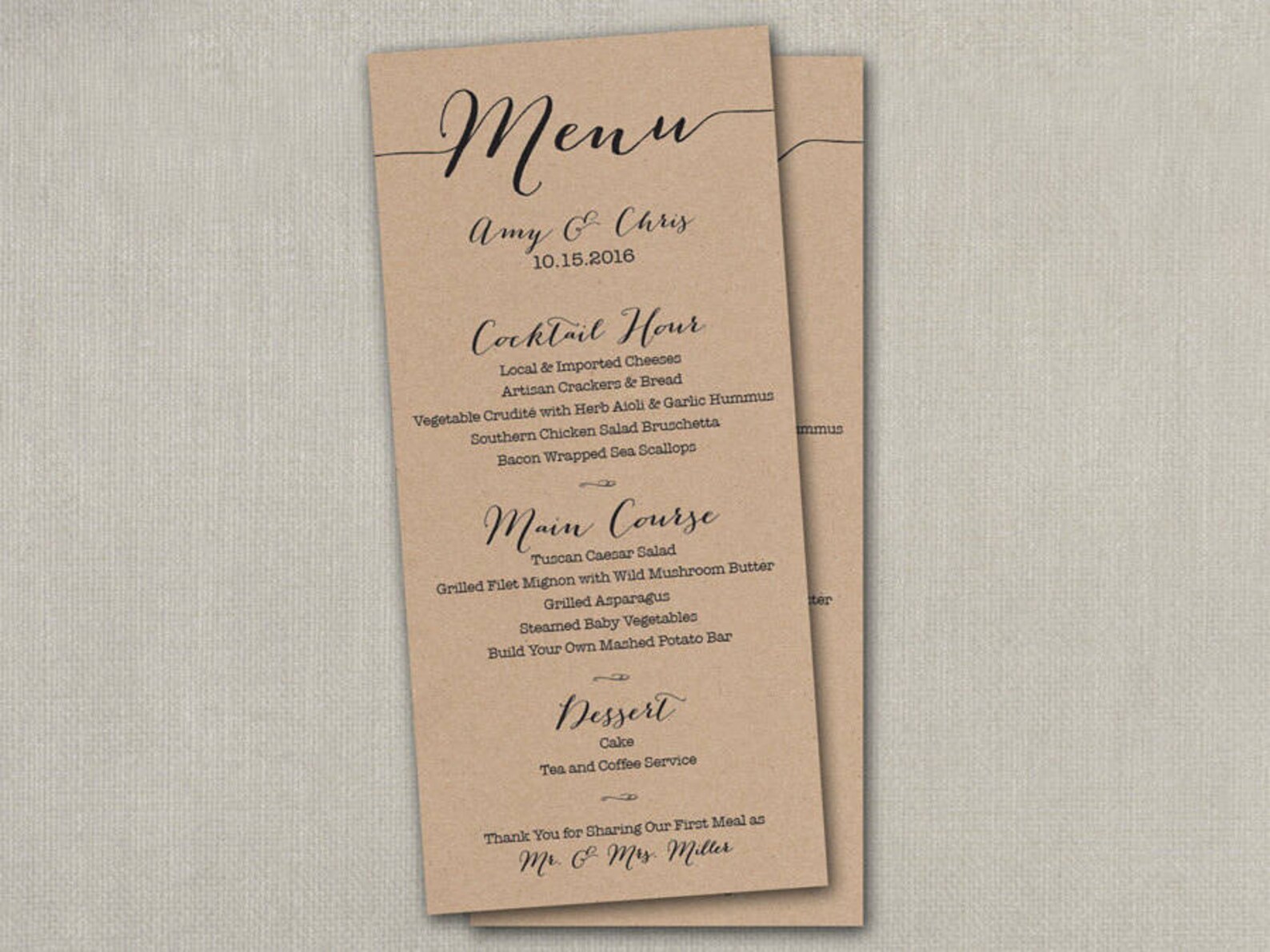 Wedding Menu Cards Thank You Card Custom Wedding Menu Printed - Etsy