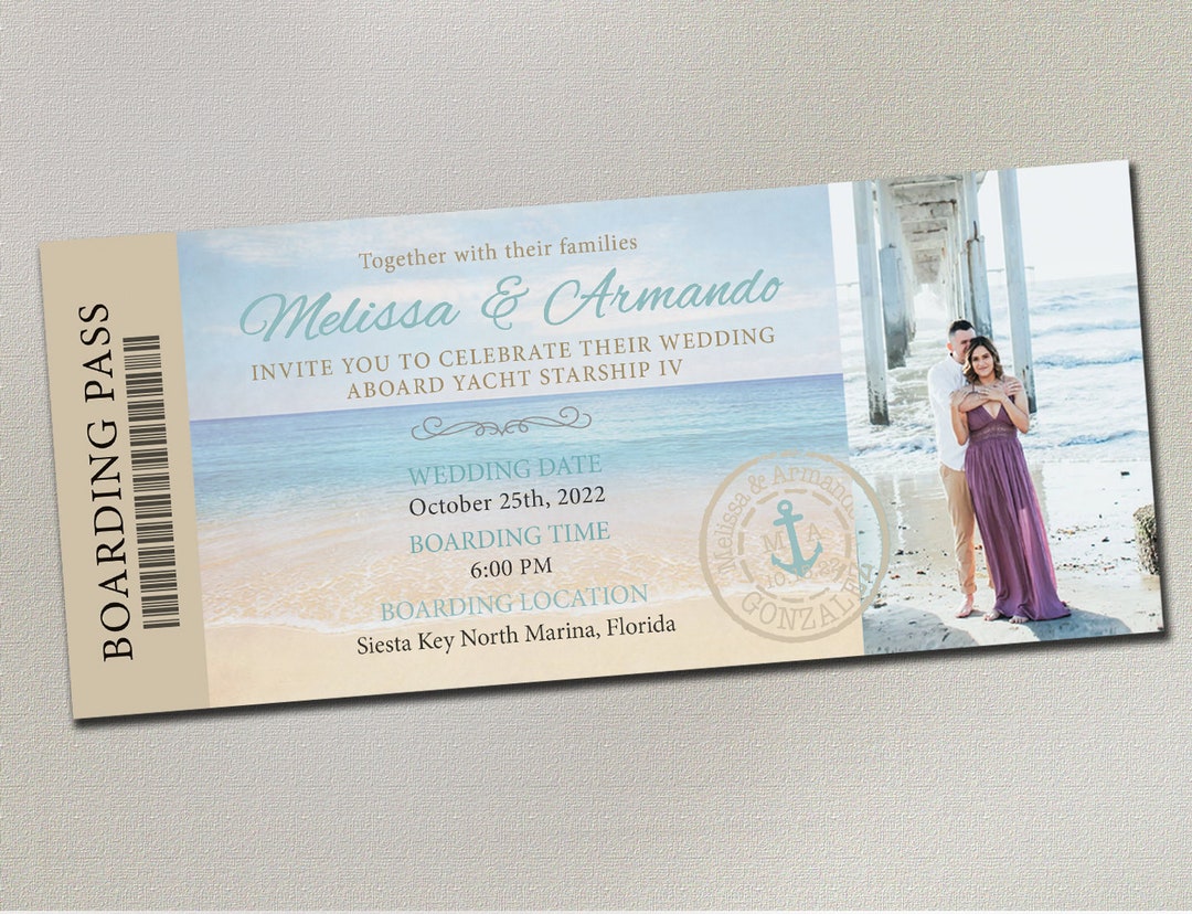 Boarding Pass Ticket Passport Beach Wedding Save the Date Wedding ...
