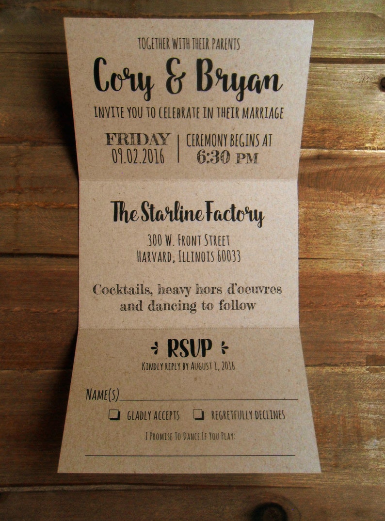 Rustic Trifold Simple Wedding Invitations RSVP Postcard 3.5 X - Etsy
