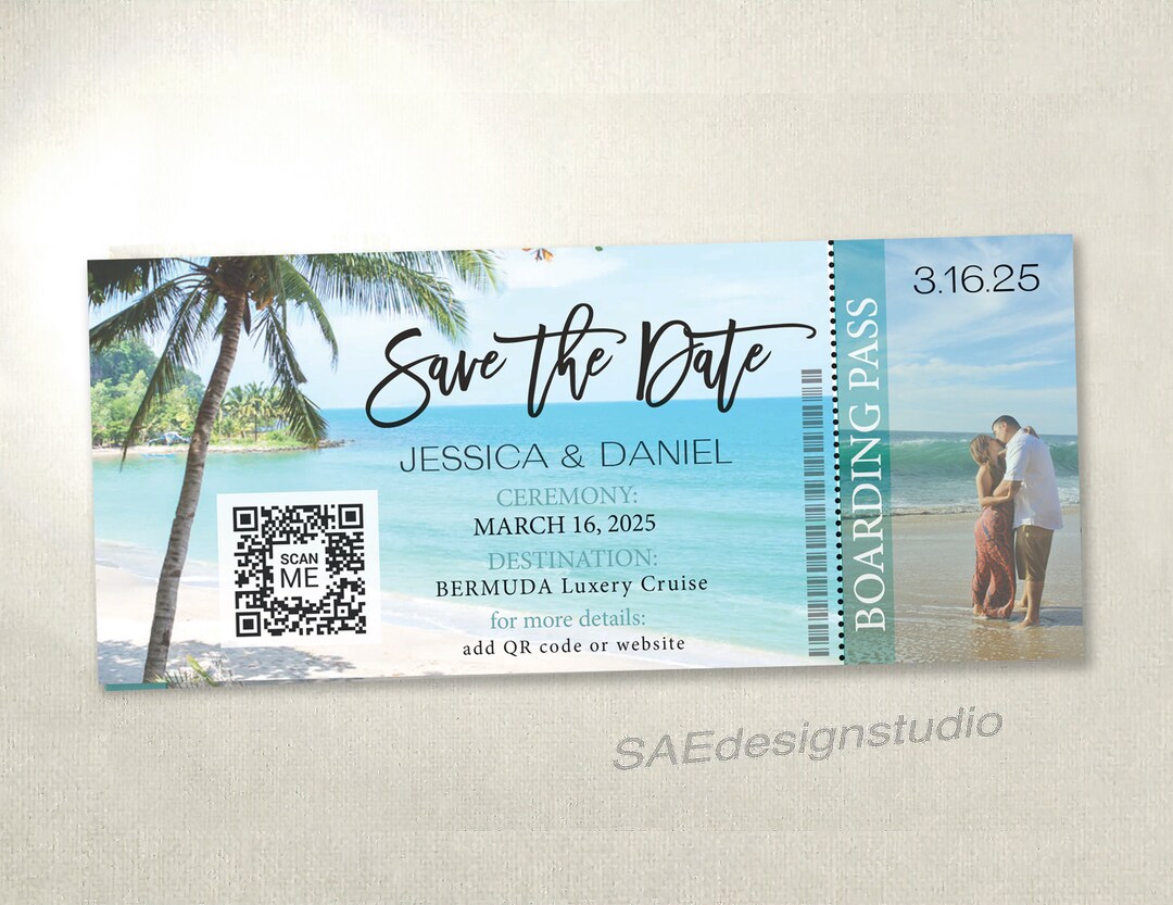 Beach Boarding Pass Ticket Passport Wedding Save the Date Wedding ...