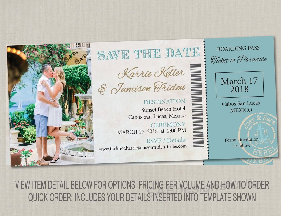 Boarding Pass Ticket Passport Wedding Save the Date Wedding Reception ...