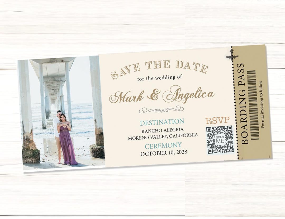 Boarding Pass Ticket Passport Wedding Save the Date Wedding Reception ...