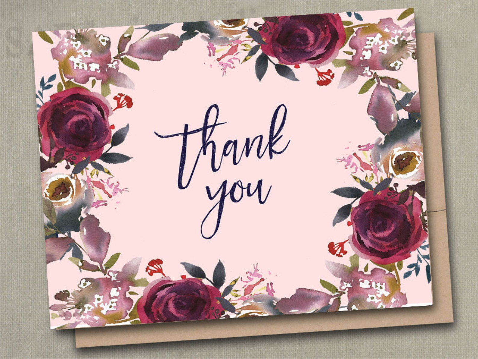 Floral Wedding Thank You Folded or Flat Cards Notes Boho Navy - Etsy