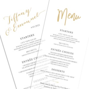 Wedding Reception Table Menu Menus Size Cards 4 X 9 Printed Modern ...
