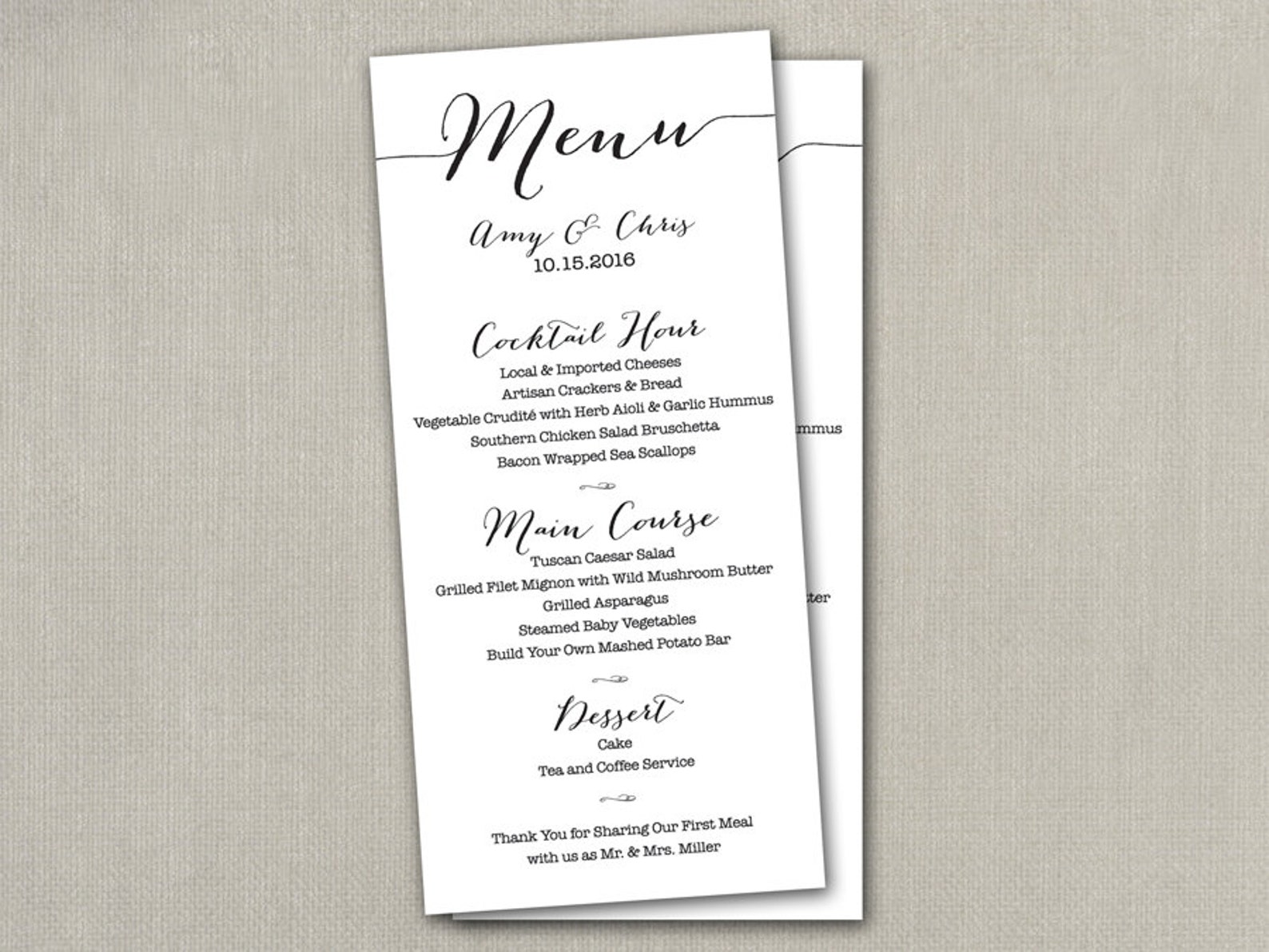 Wedding Reception Table Menu Menus Size Cards 4 X 9 - Etsy