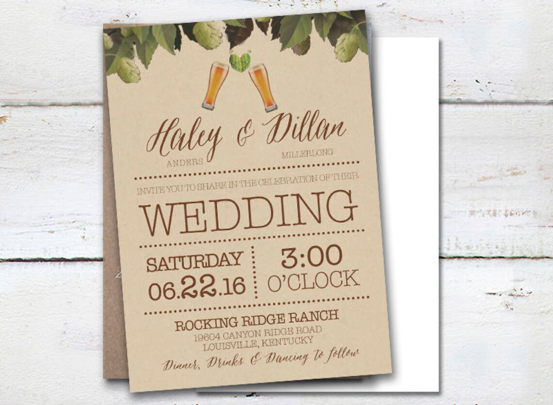 Brewery Beer Winery Rustic Wedding Invitations Invite Country | Etsy