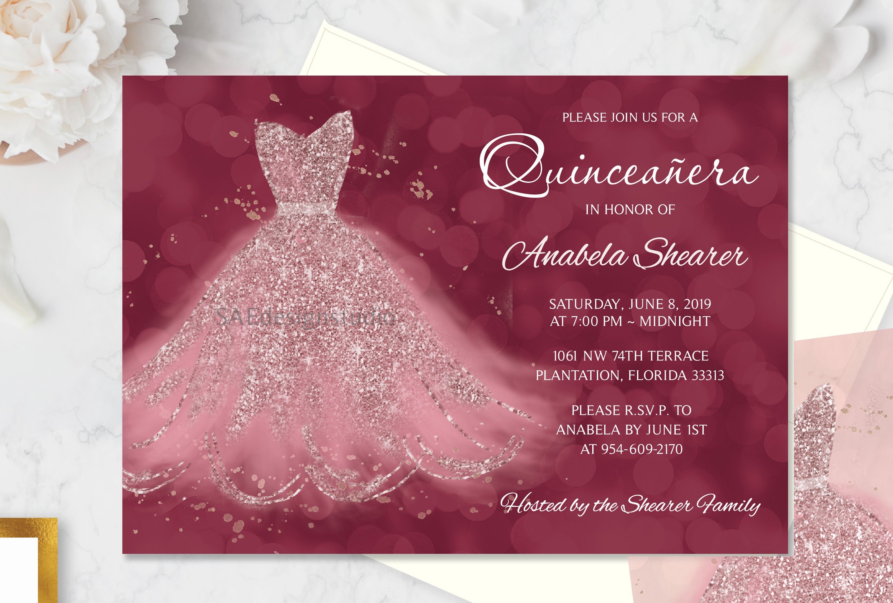 Burgundy Red Quinceanera Save The Date Invitation Magnet Pink Etsy