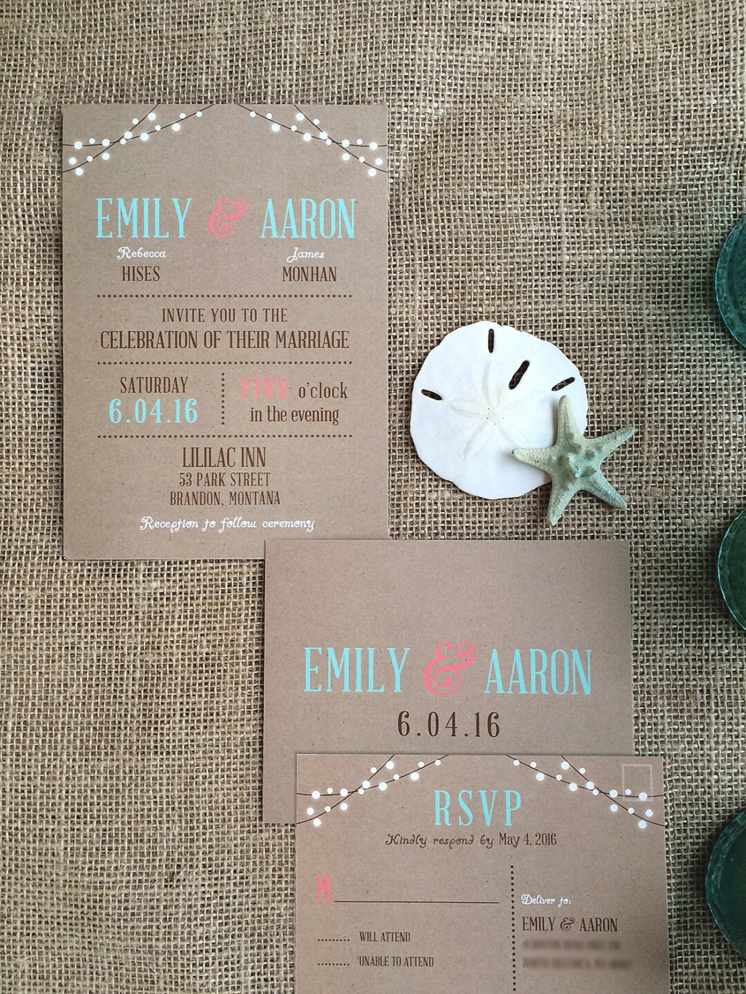 Rustic Mint Wedding Invitations Invites Burlap Burgundy Navy Mint Blue ...