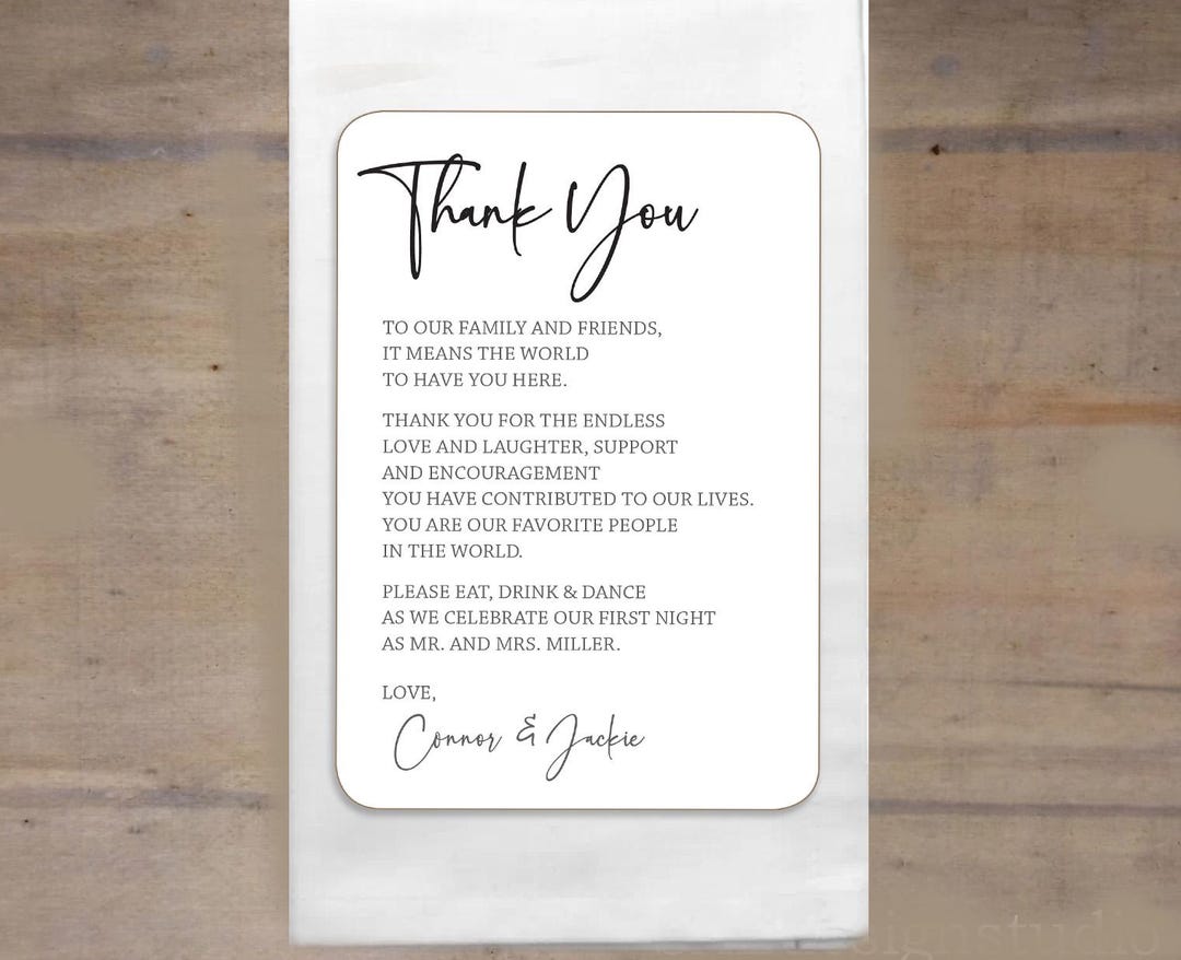 Wedding Table Menu Thank You Thank You Reception Size Cards 4x6 or 4x9 ...