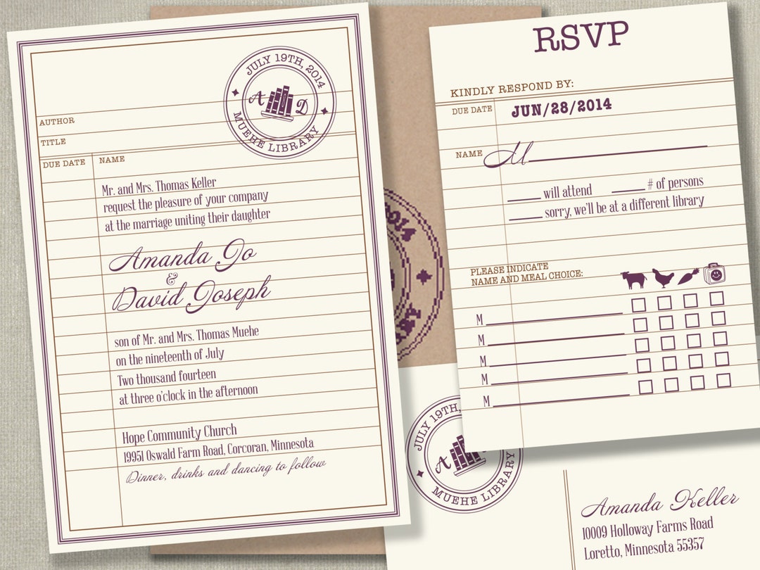Library Card Wedding Invitations Invites Announcements RSVP Cards ...