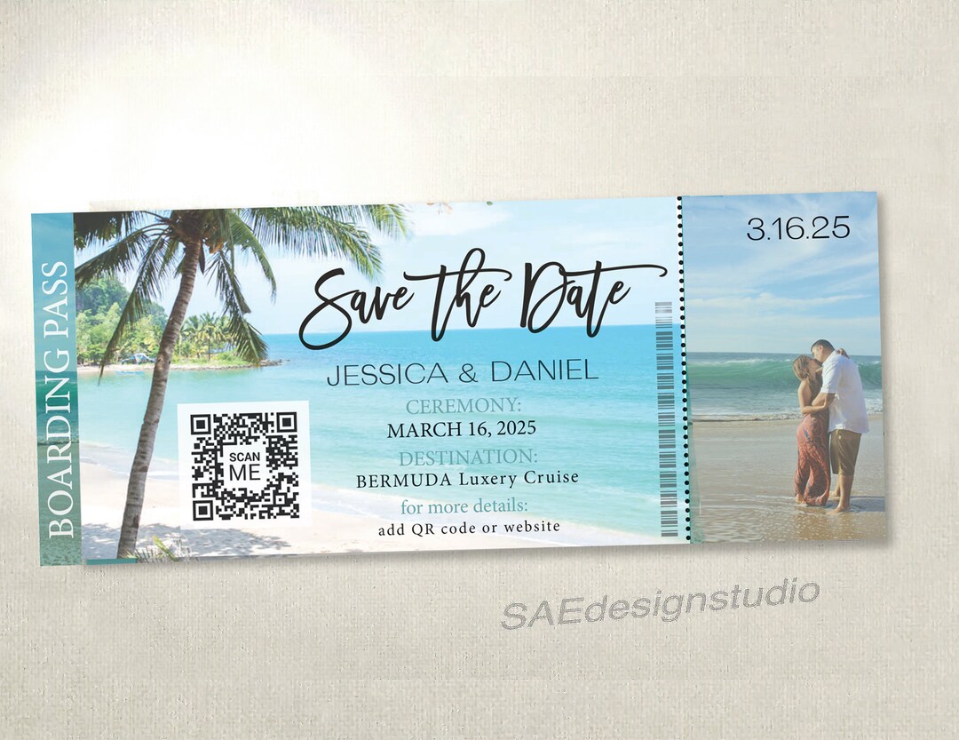 R Beach Boarding Pass Ticket Passport Wedding Save the Date Wedding ...