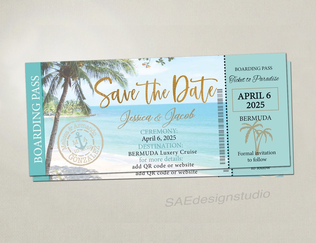 Beach Boarding Pass Ticket Passport Wedding Save the Date Wedding ...