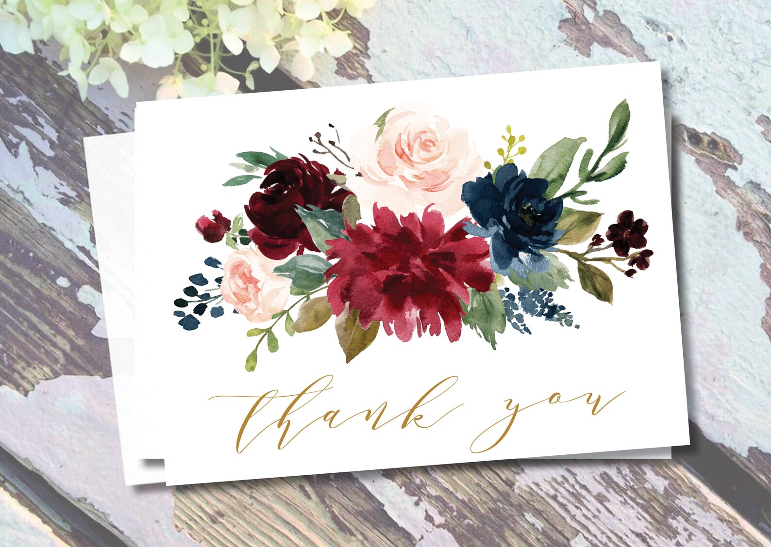 Floral Wedding Thank You Folded or Flat Cards Notes Boho Navy - Etsy