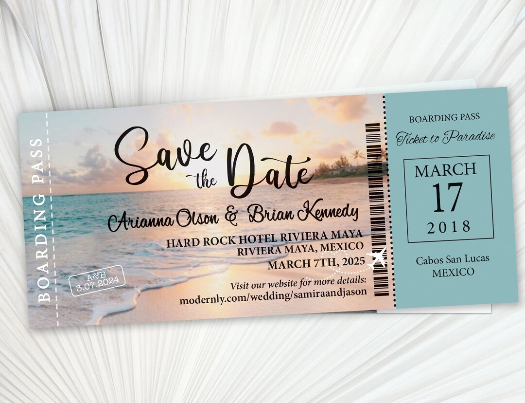 Beach Boarding Pass Passport Wedding Save the Date Cards Magnets ...