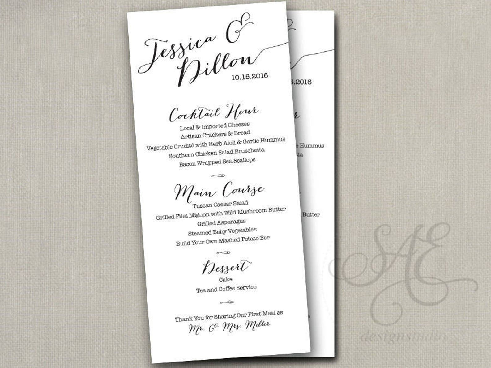 Wedding Menu Cards Thank You Card Custom Wedding Menu Printed - Etsy