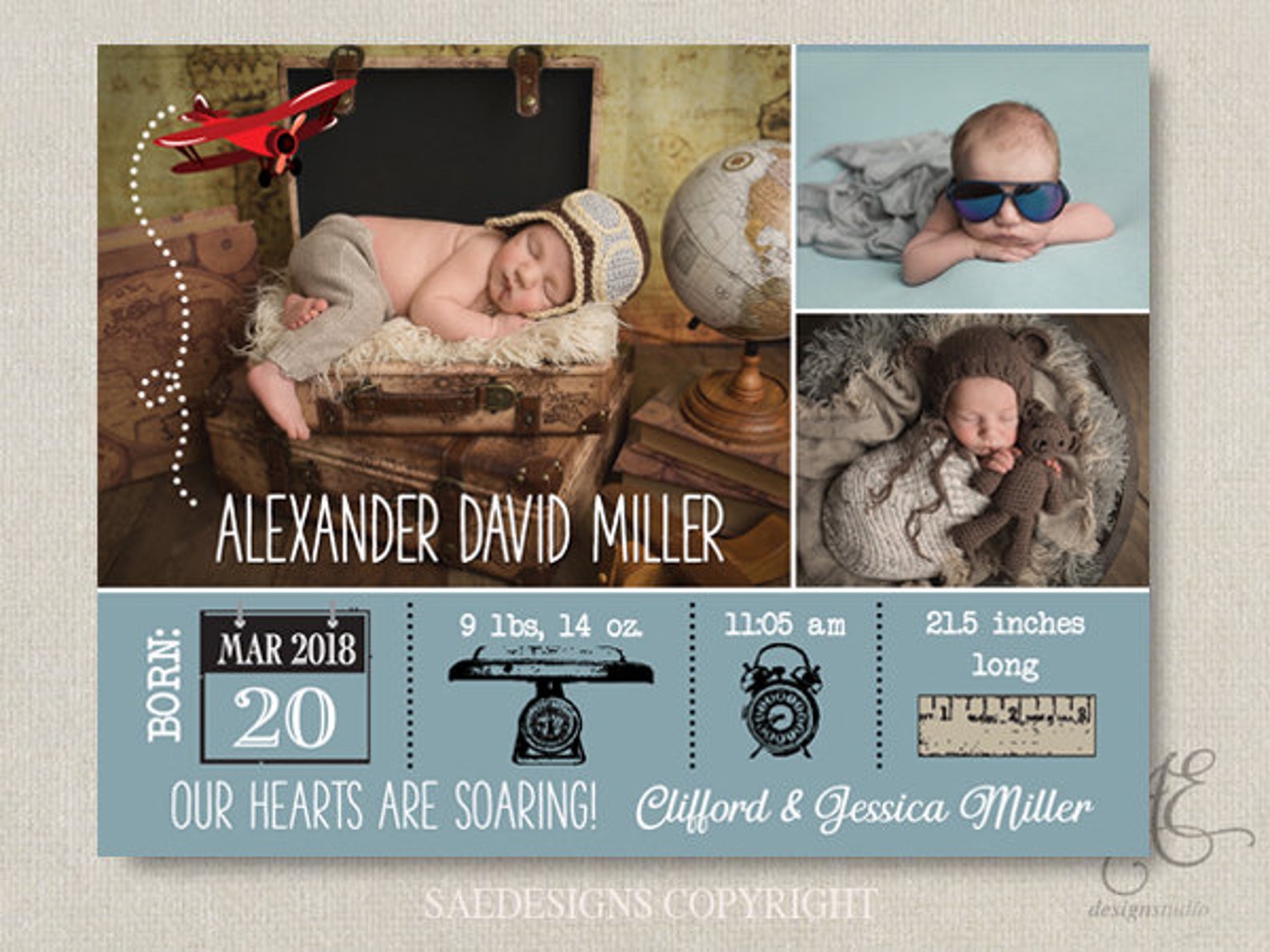 Rustic Baby Card Baby Birth Photo Birthday Announcements Party | Etsy