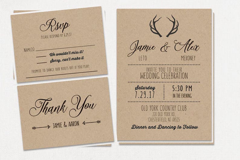 Rustic Brown Kraft Wedding Invitations Itemized Wedding - Etsy