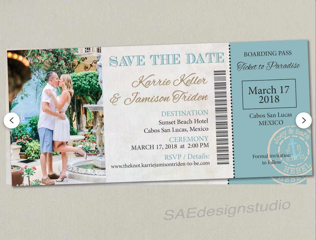 Boarding Pass Ticket Passport Wedding Save the Date Wedding Reception ...